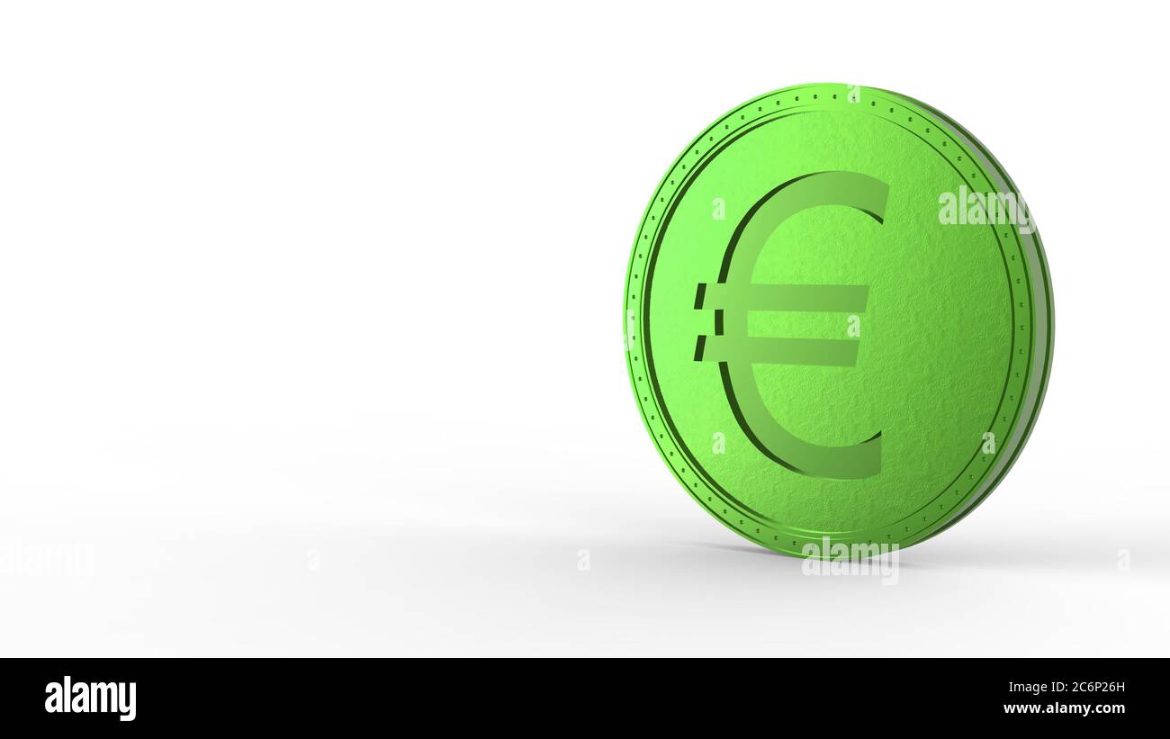 Green euro coin sign Isolated with white background. 3d render isolated ...