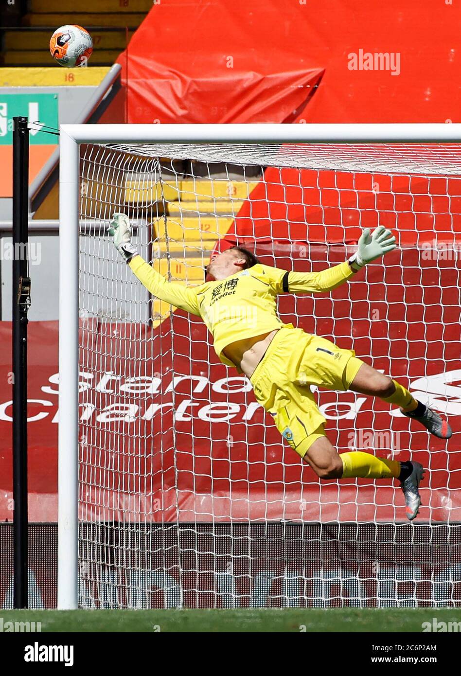 Burnley goalkeeper Nick Pope saves a shot during the Premier League ...