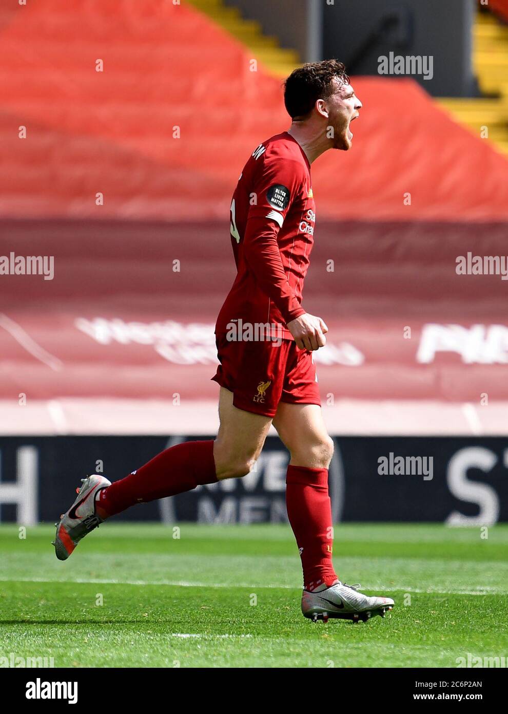 Liverpools andrew robertson celebrates scoring hi-res stock photography ...