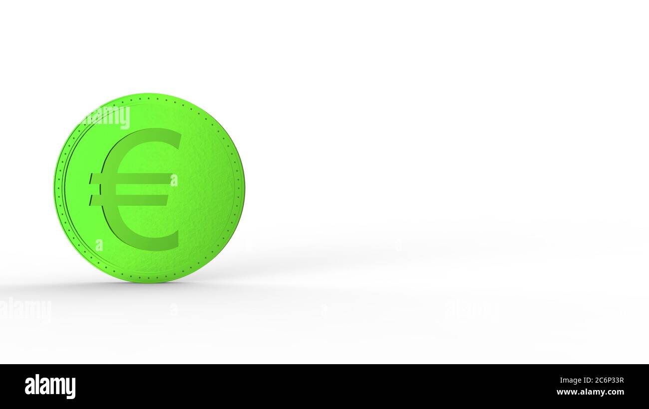 Green euro coin sign Isolated with white background. 3d render isolated ...