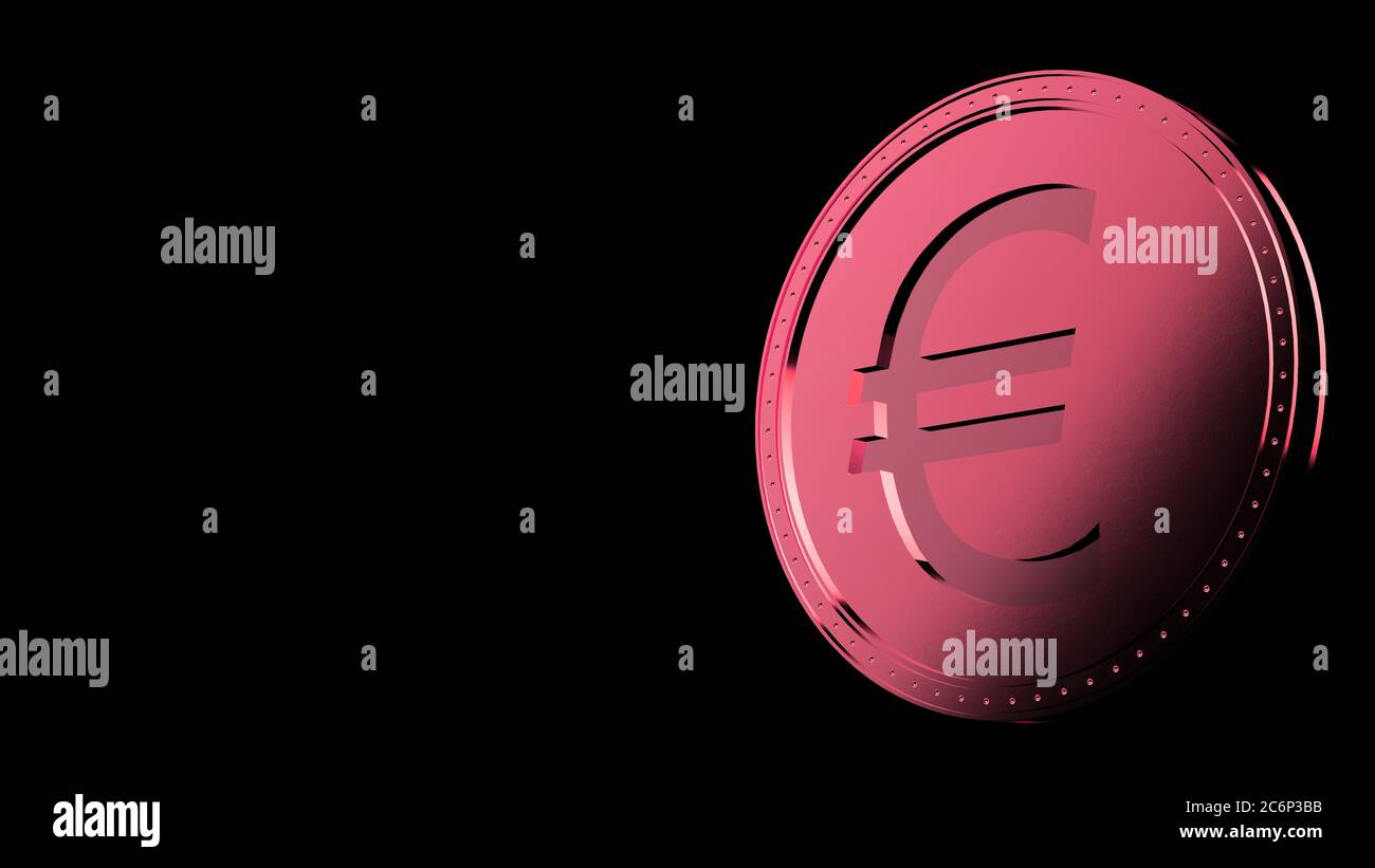 Red euro coin sign Isolated with black background. 3d render isolated ...