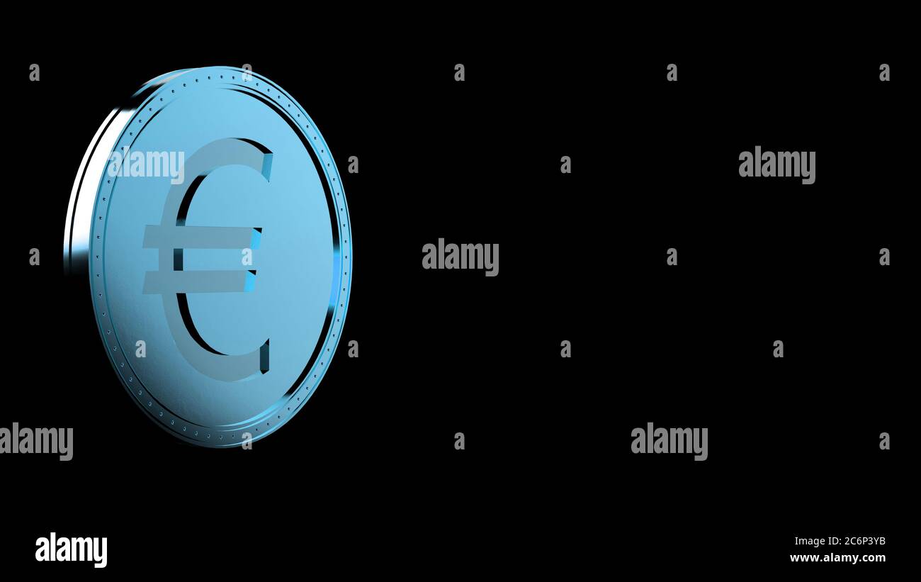 Blue euro coin sign Isolated with black background. 3d render isolated ...