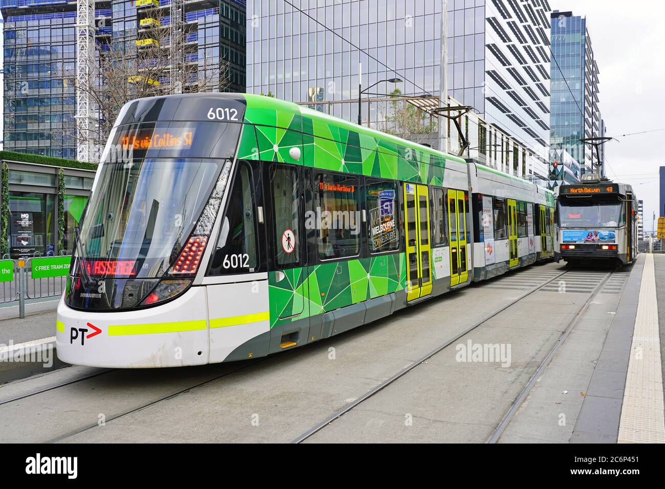 MELBOURNE, AUSTRALIA -15 JUL 2019- View of a tram in Melbourne, the ...