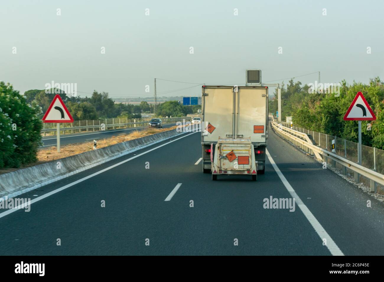 Truck and trailer with panels of dangerous goods for explosive material ...