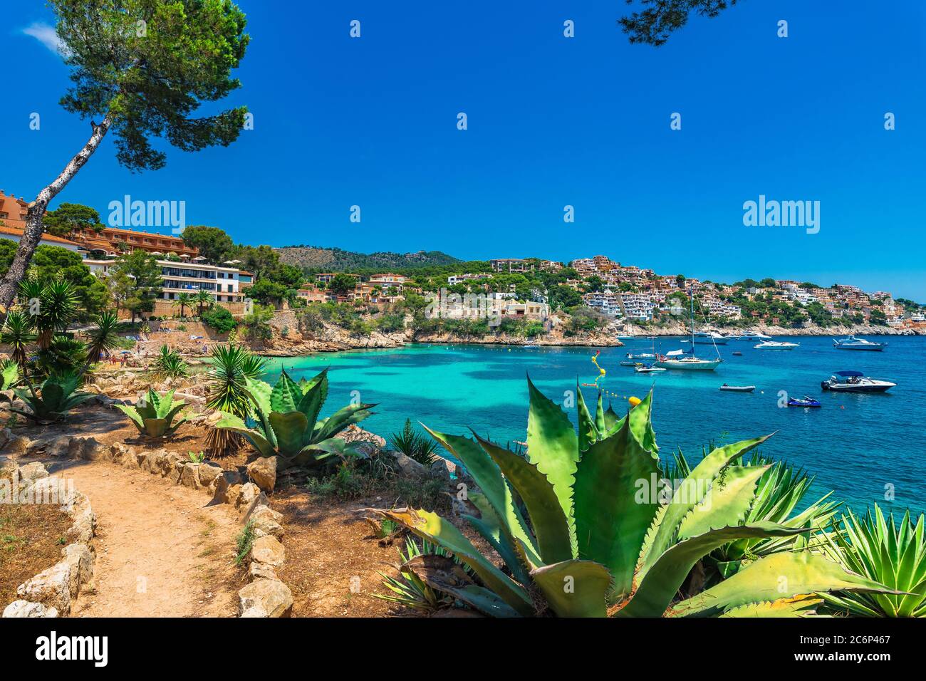 View of Cala Fornells beach bay on Majorca island, Spain Mediterranean ...