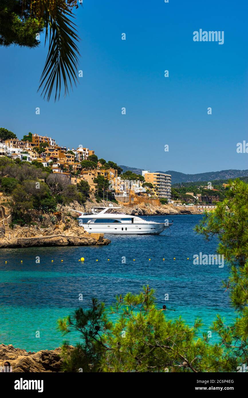 Luxury yacht anchored at coast of Mallorca, Balearic Islands, Spain ...
