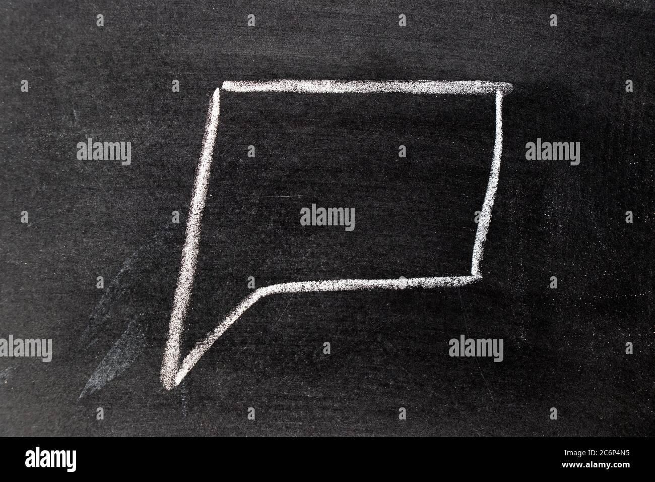 White chalk hand drawing in square bubble speech shape with blank space ...