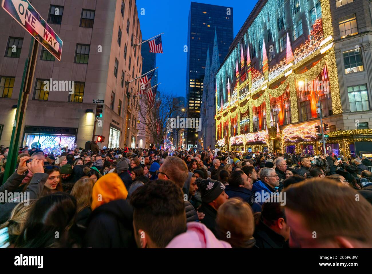 Too much crowd of people stays to watch the SAKS FIFTH AVENUE Christmas ...