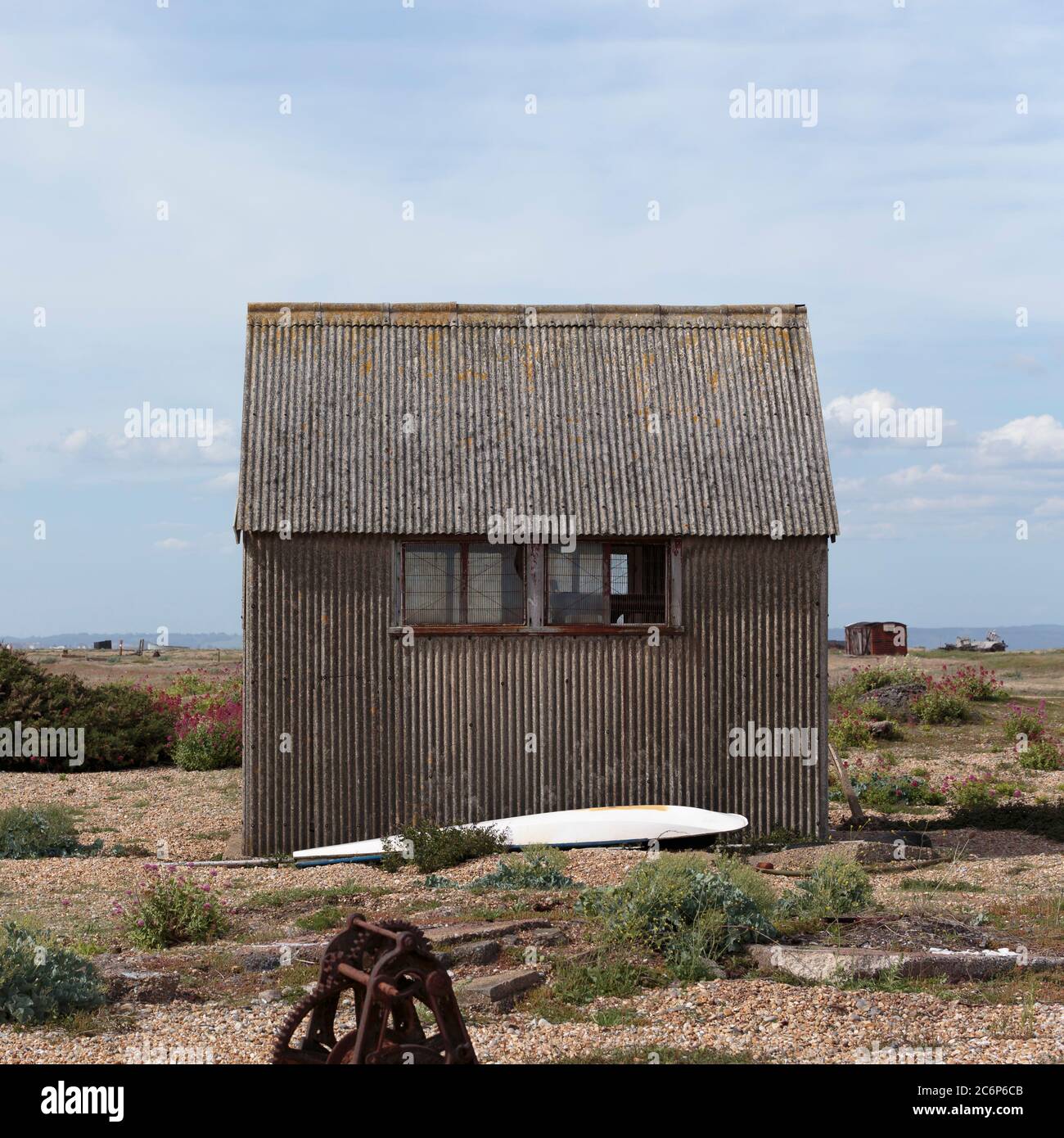 A corrugated metal shack in the hamlet of Dungeness, a headland on the ...