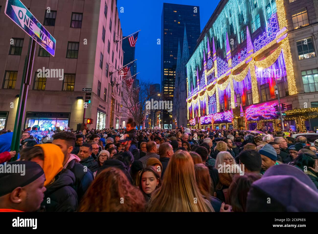 Too much crowd of people stays to watch the SAKS FIFTH AVENUE Christmas ...