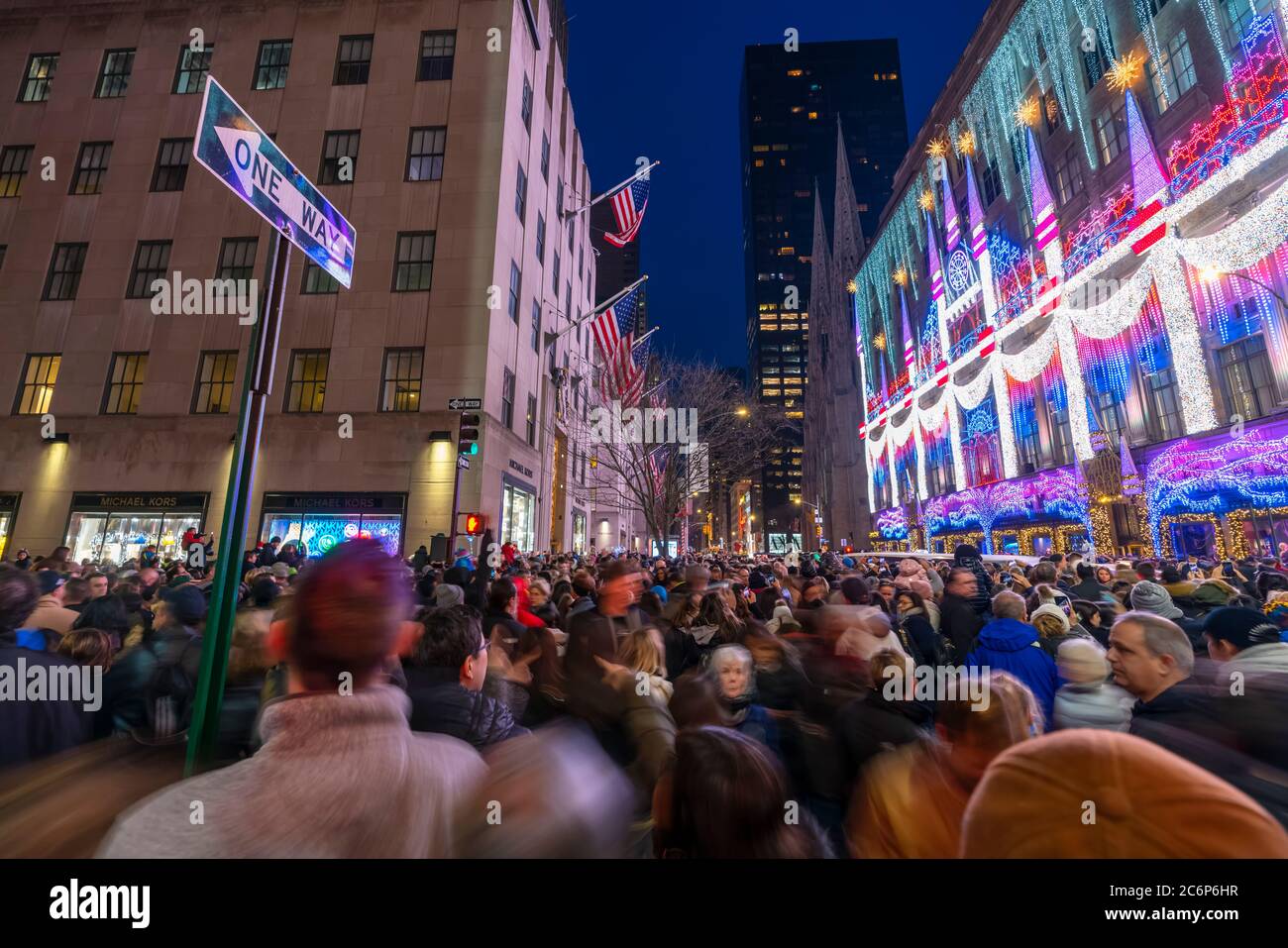 Too much crowd of people stays to watch the SAKS FIFTH AVENUE Christmas ...