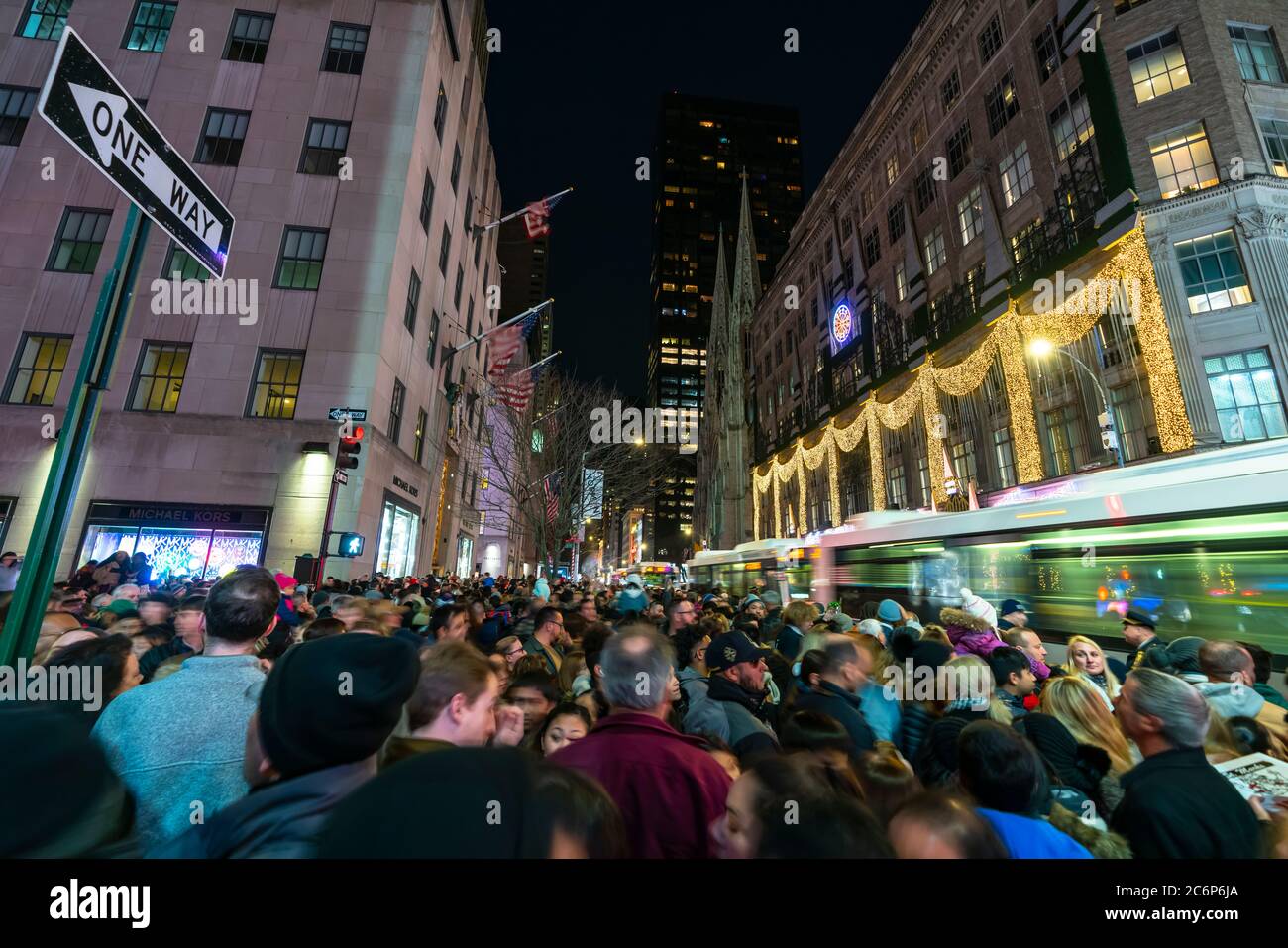 Too much crowd of people stays to watch the SAKS FIFTH AVENUE Christmas ...