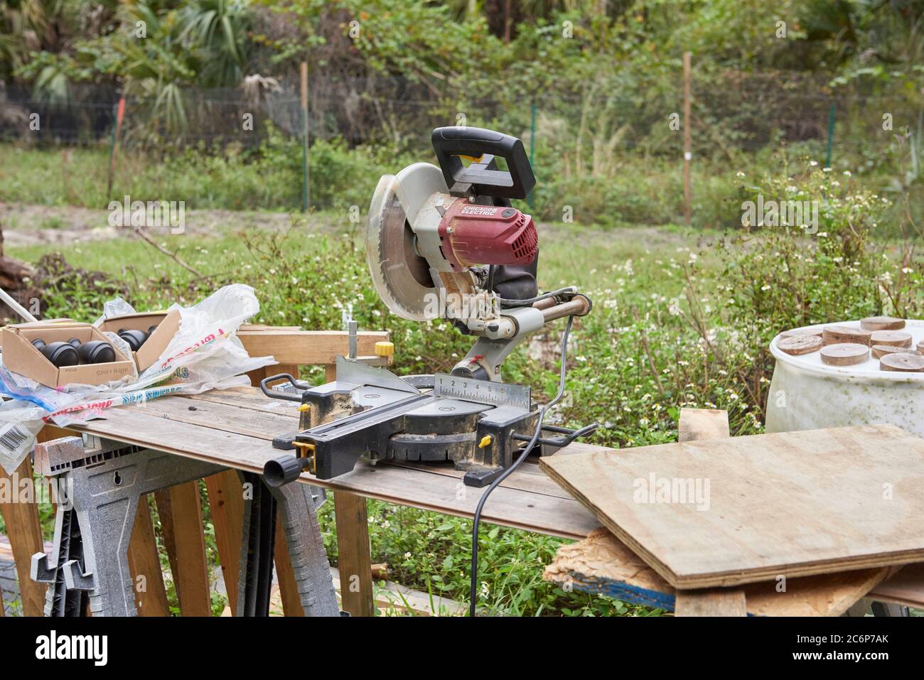table saw setup for house construction Stock Photo - Alamy