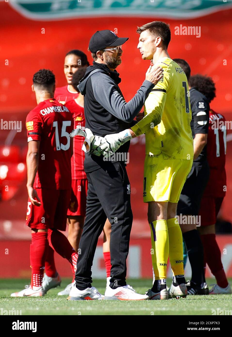 Liverpool manager Jurgen Klopp greets Burnley goalkeeper Nick Pope ...