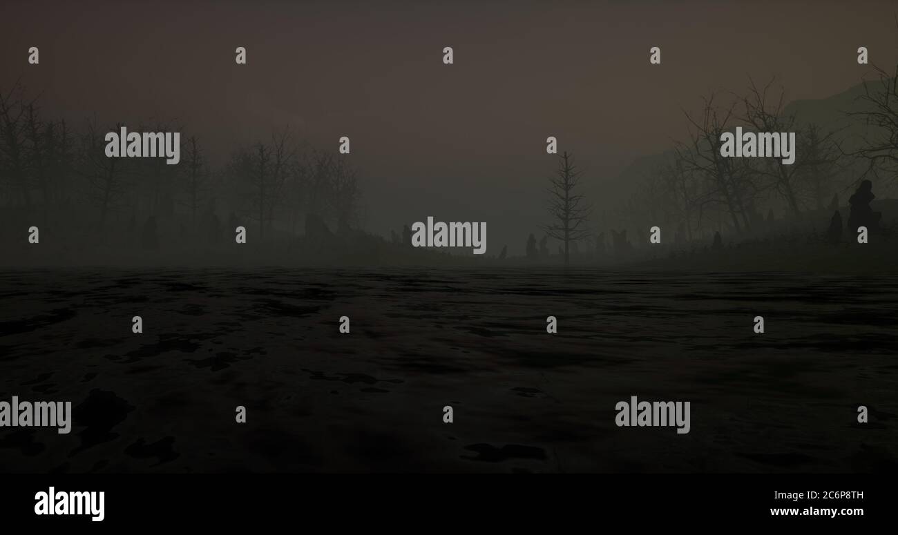 This is a 3D rendering of a level design concept for creating a murky ...