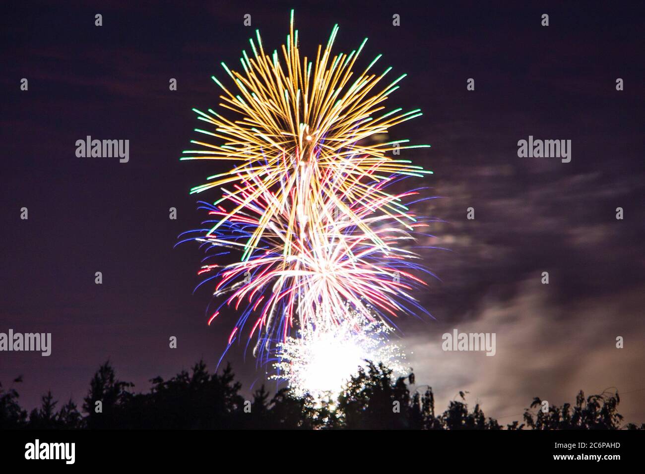 Beautiful multi-colored festive fireworks in the night sky Stock Photo ...