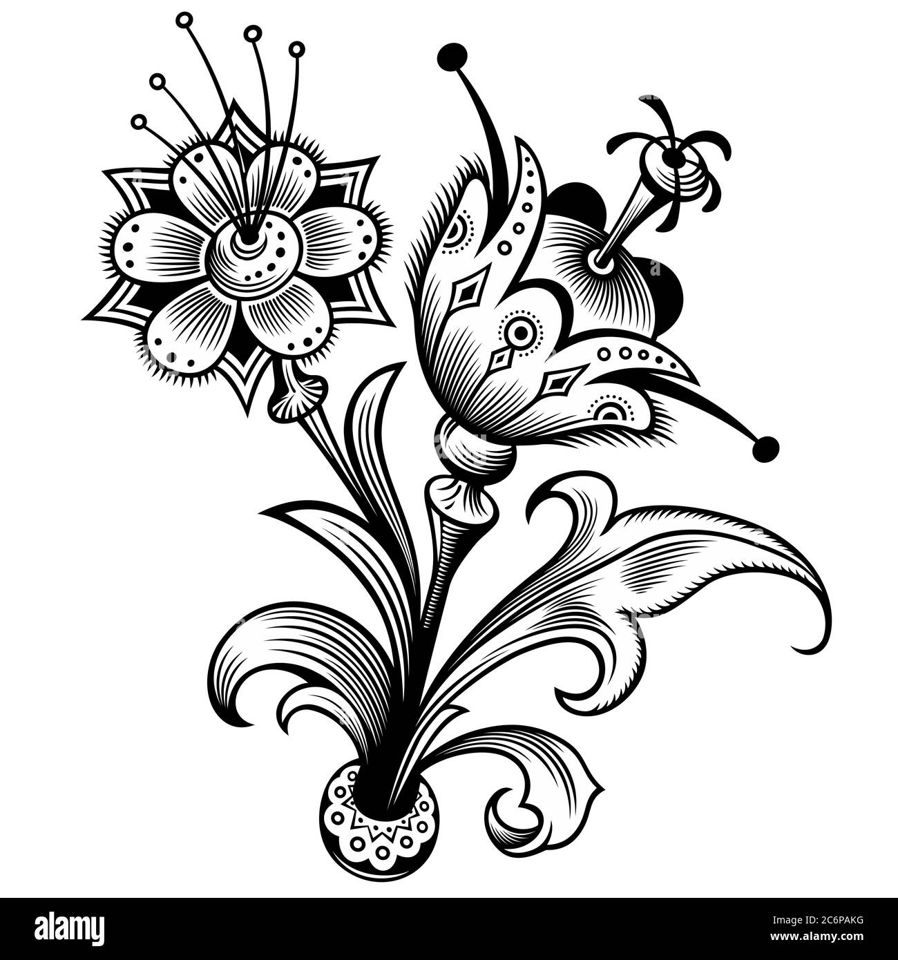 Floral illustration. Engraved nature elements Stock Vector Image & Art ...