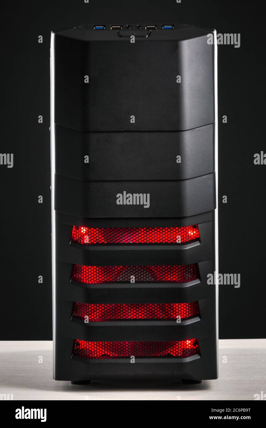 Modern computer black box with red lights inside Stock Photo - Alamy