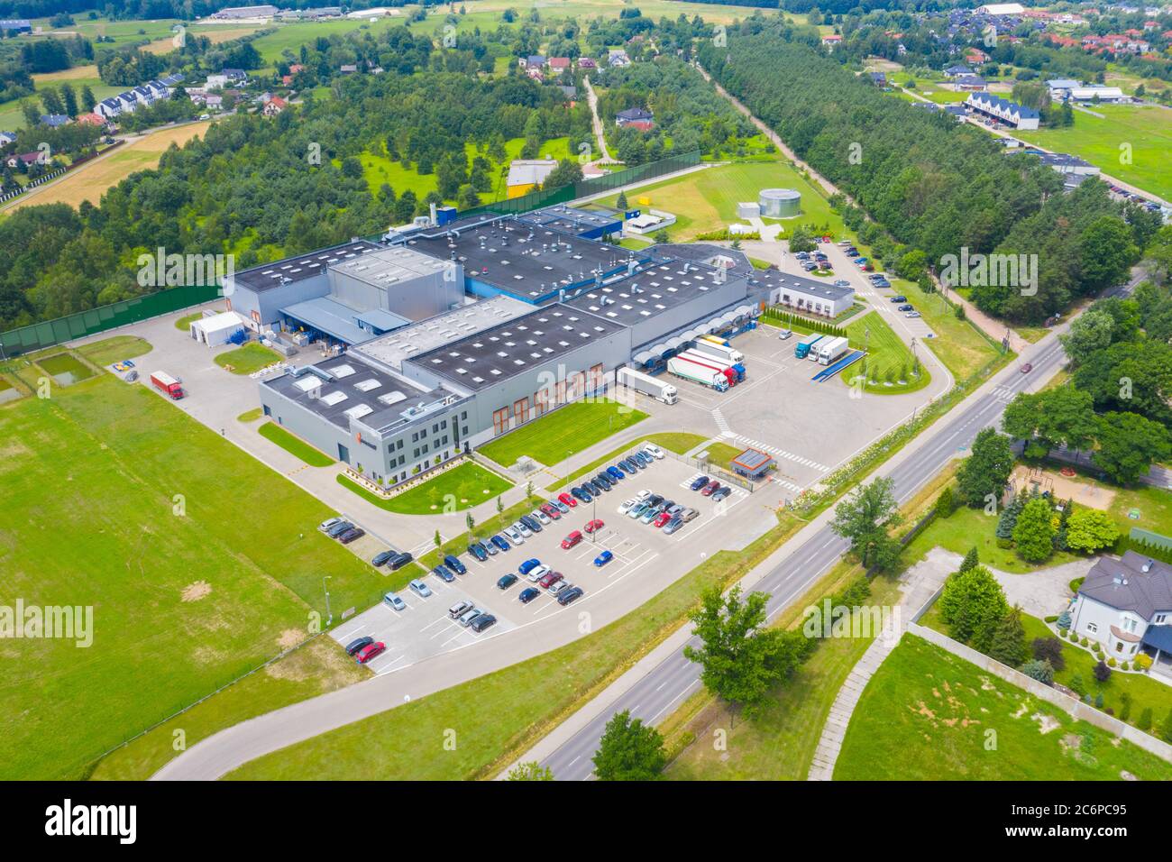 Aerial Top View of Industrial Storage Building Area with Solar Panels ...