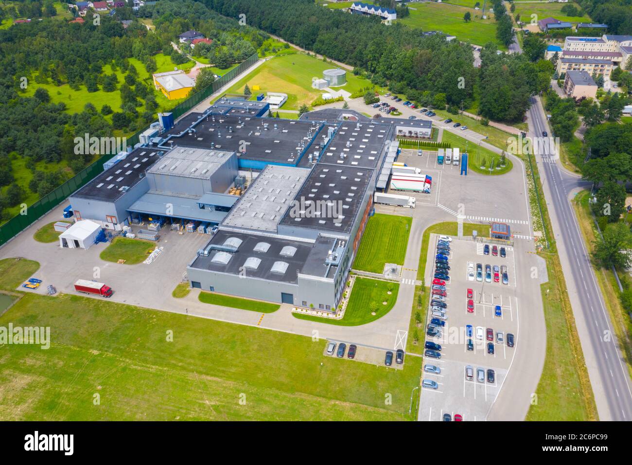 Aerial Top View of Industrial Storage Building Area with Solar Panels ...