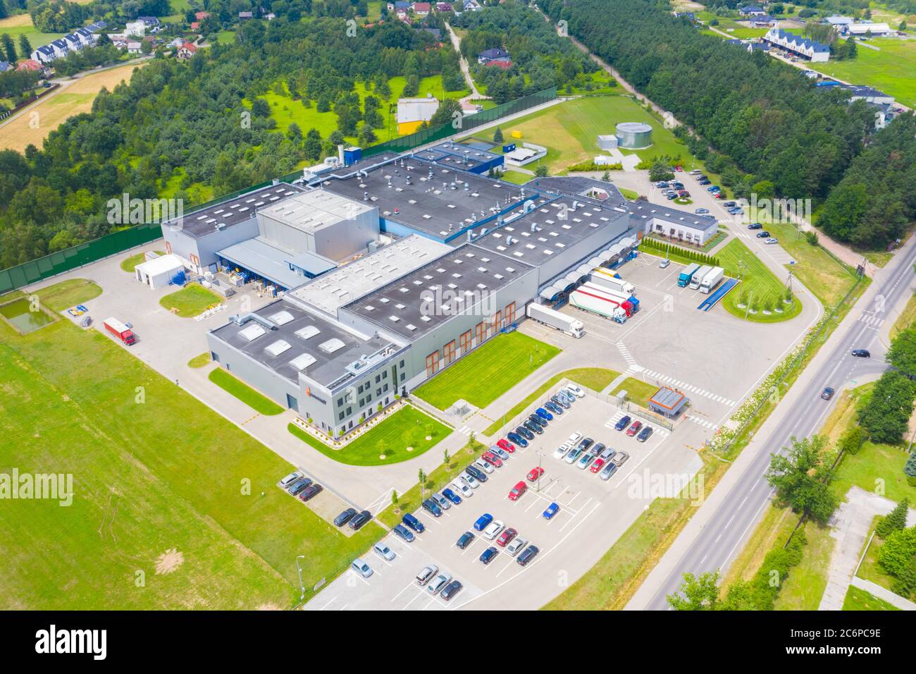 Aerial Top View of Industrial Storage Building Area with Solar Panels ...