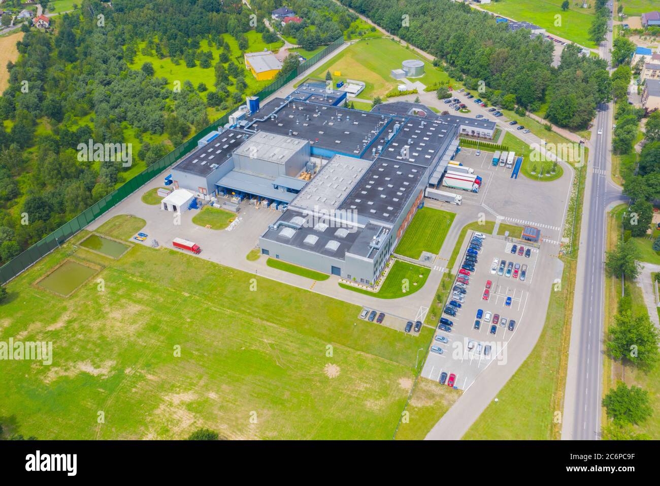 Aerial Top View of Industrial Storage Building Area with Solar Panels ...