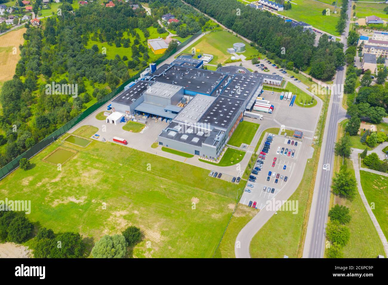 Aerial Top View of Industrial Storage Building Area with Solar Panels ...
