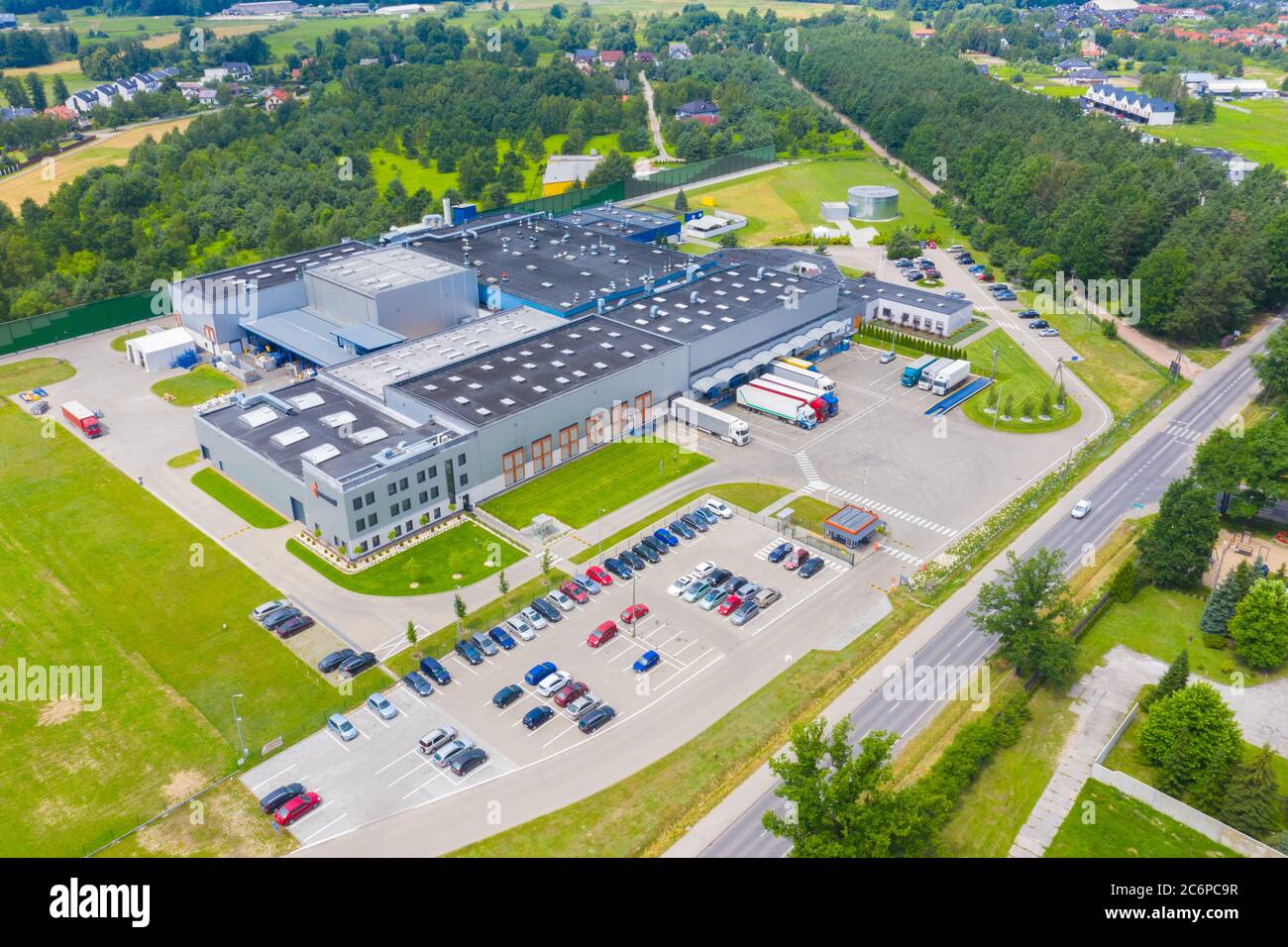Aerial Top View of Industrial Storage Building Area with Solar Panels ...