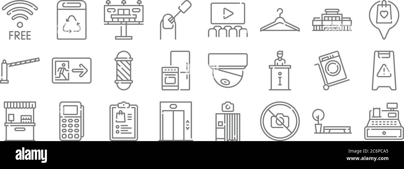 mall line icons. linear set. quality vector line set such as cashier, no photo, elevator ...