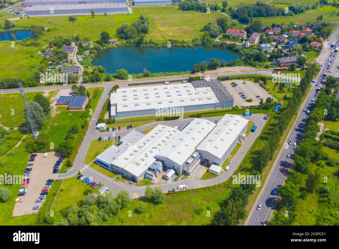 Aerial view of the distribution center, drone photography of the ...