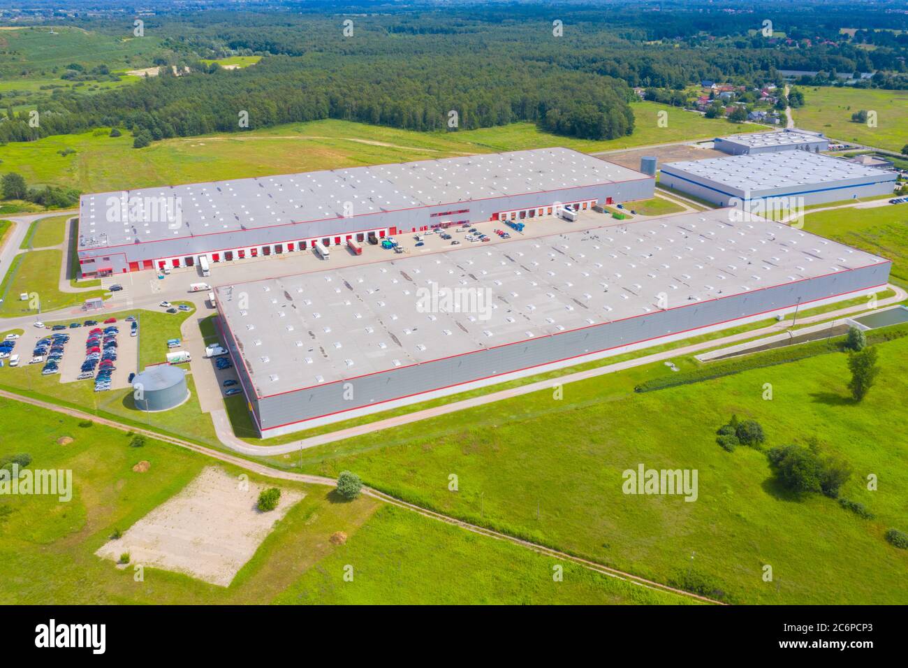 Aerial top view of the large logistics park with warehouse, loading hub ...