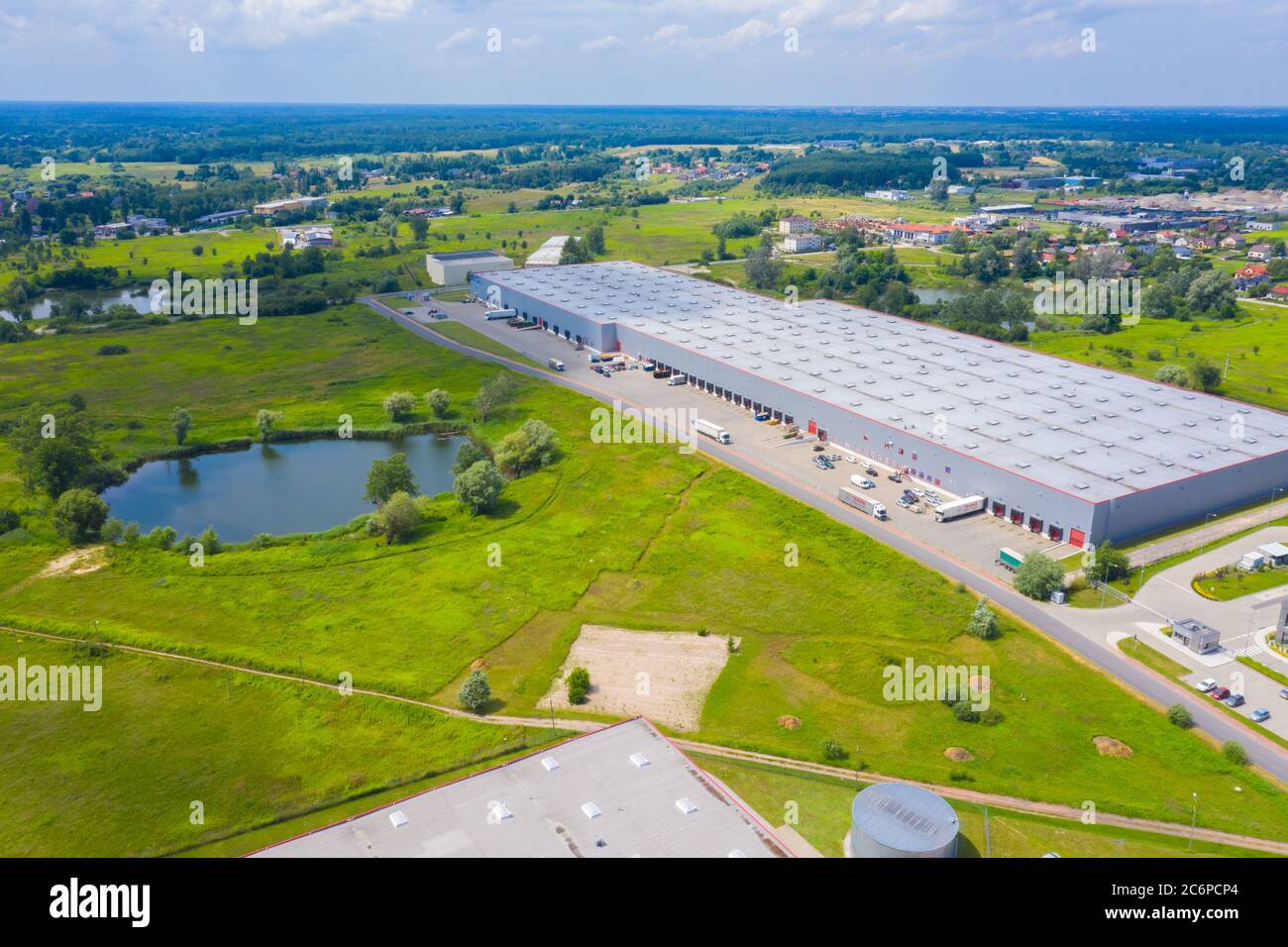 Aerial view of warehouse storages or industrial factory or logistics ...
