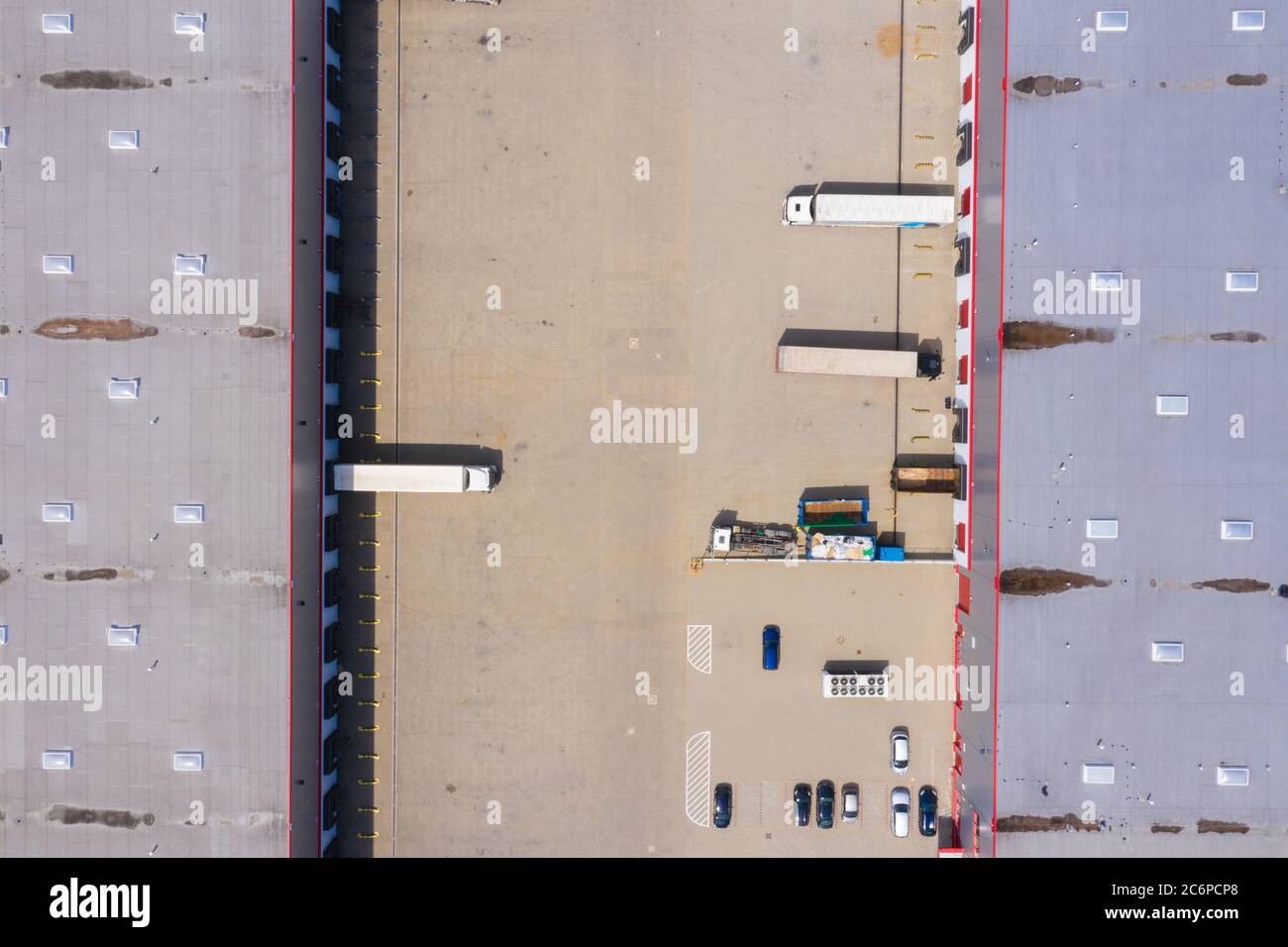 Aerial top view of the large logistics park with warehouse, loading hub ...