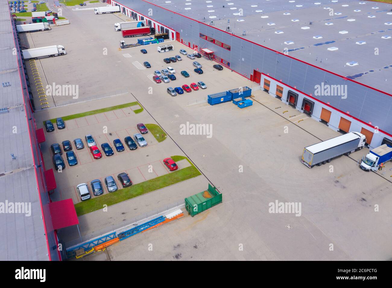 Aerial view of warehouse storages or industrial factory or logistics ...