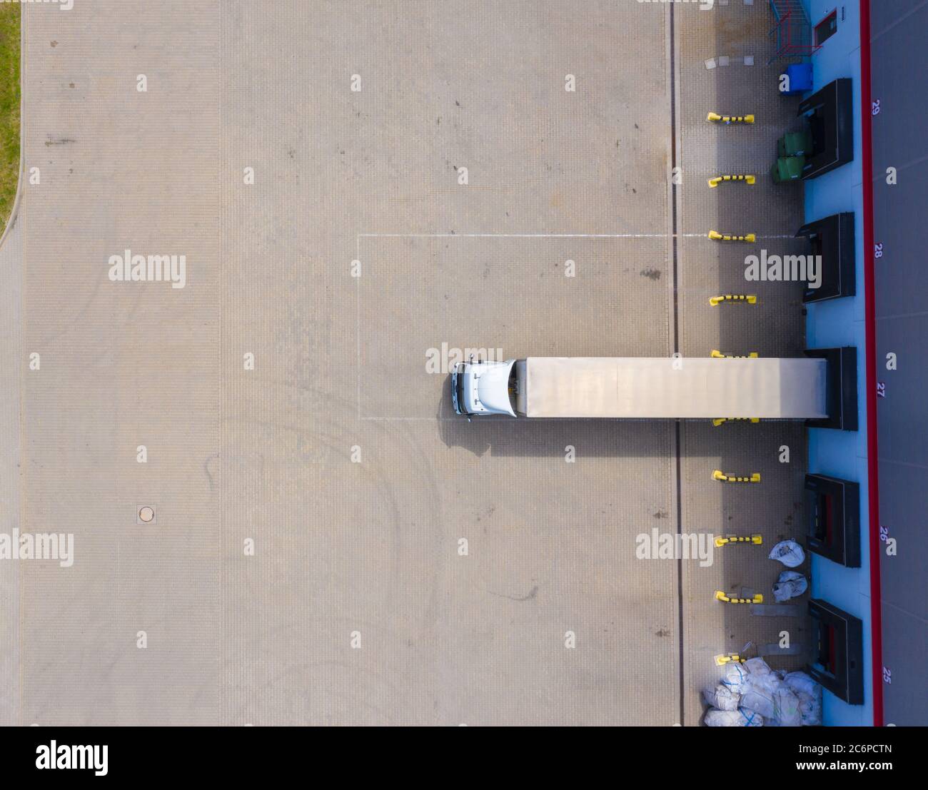 Aerial view of warehouse storages or industrial factory or logistics ...