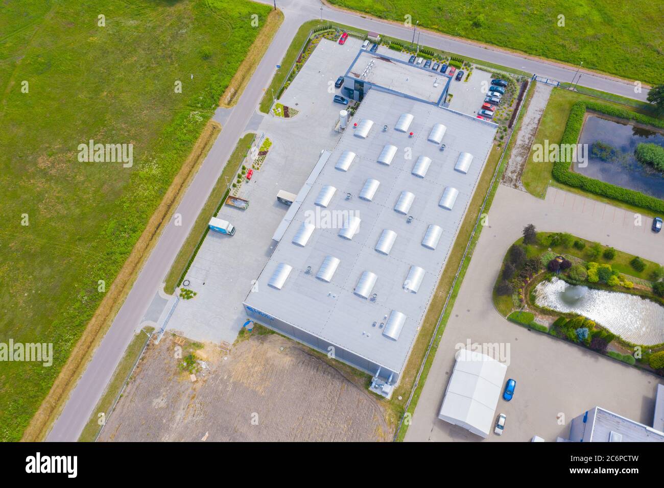 Aerial view of warehouse storages or industrial factory or logistics ...