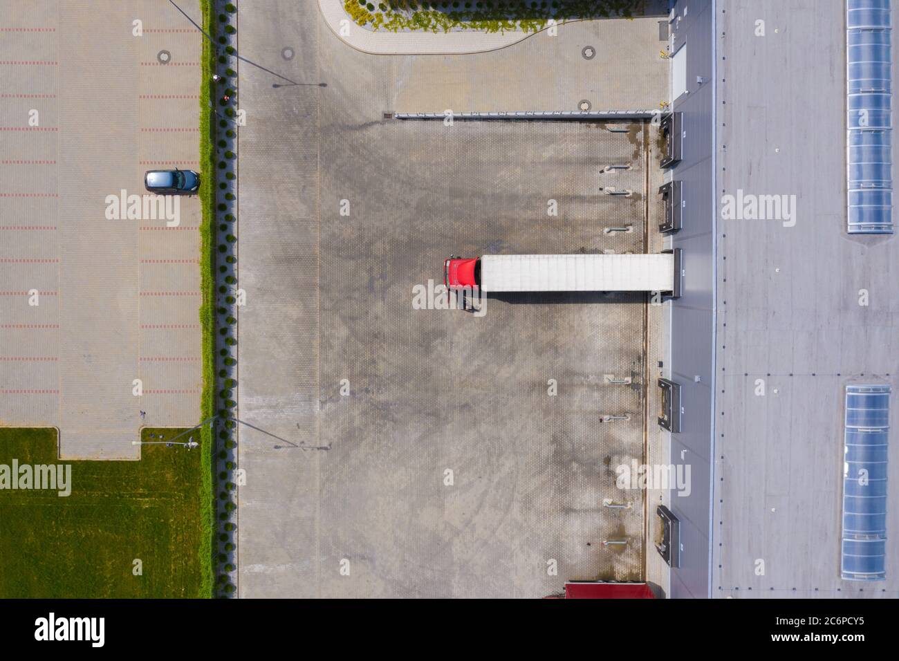 Aerial view of the distribution center, drone photography of the ...