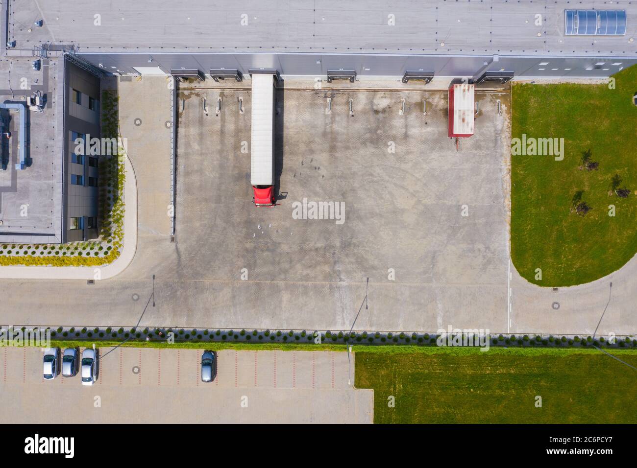 Aerial view of the distribution center, drone photography of the ...