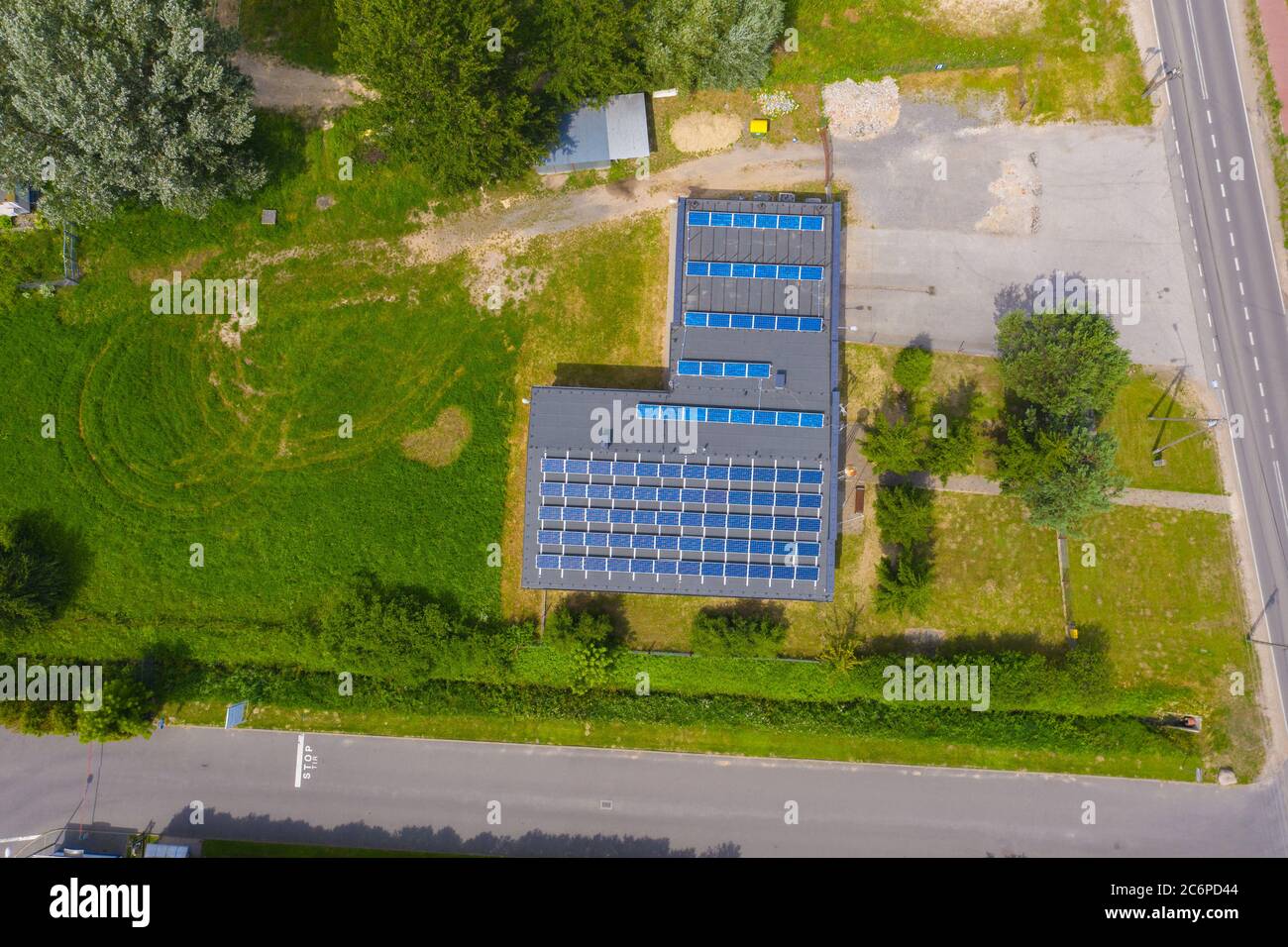 Solar panels in aerial view Stock Photo - Alamy