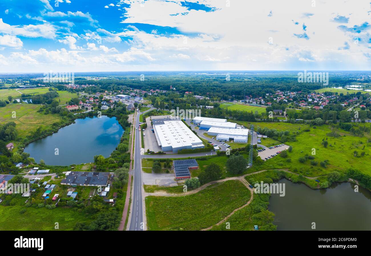 Aerial Top View of Industrial Storage Building Area with Solar Panels ...