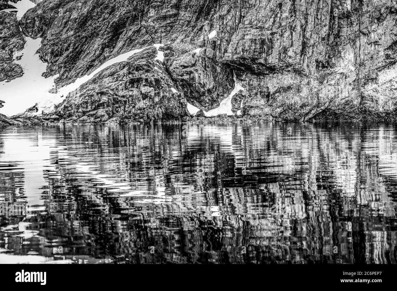Orange Rock Cliff White Snow Reflection Abstract Closeup Paradise Bay ...