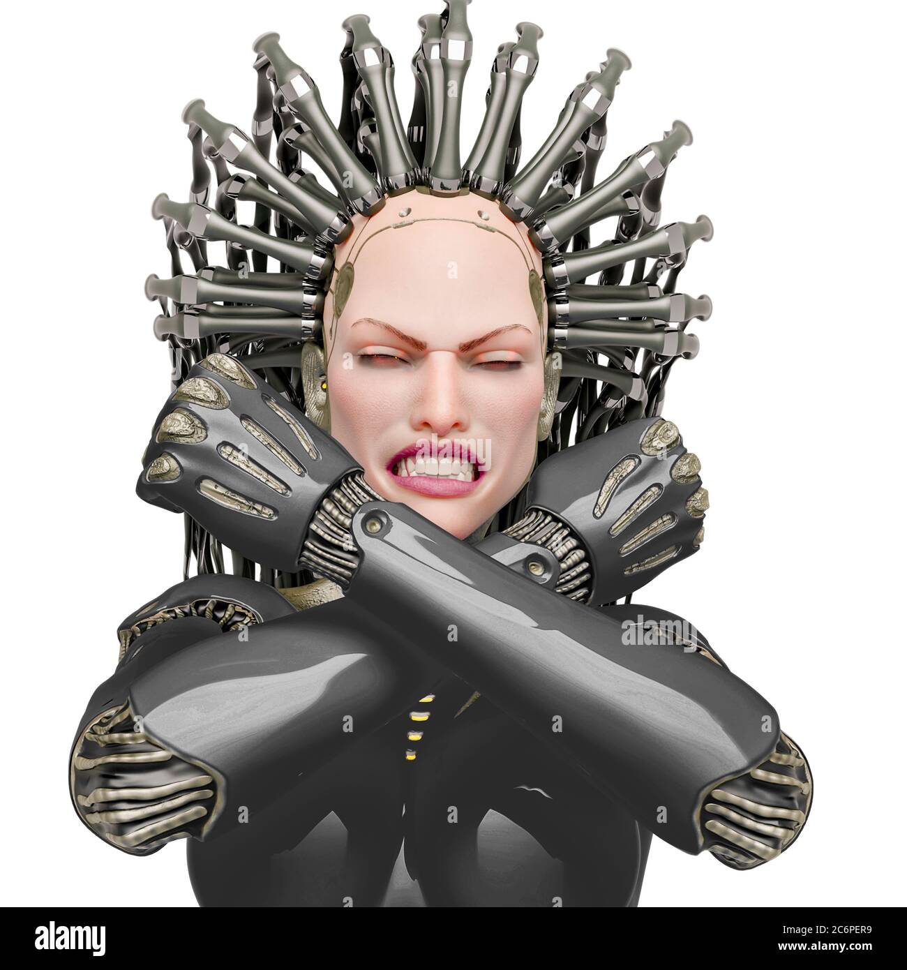 super cyborg is angry and feeling ready for war close up, 3d ...