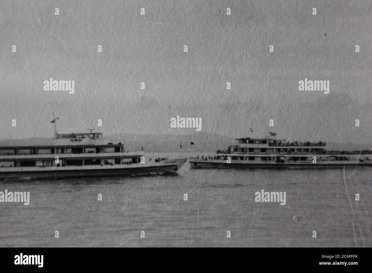 Fine 70s vintage black and white lifestyle photography of two ships ...