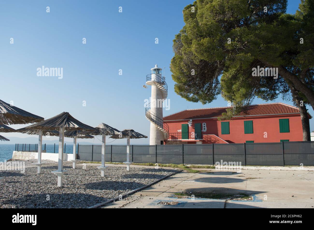 Stone lighthouse tower with spiral stairs, Puntamika, Zadar, Croatia ...