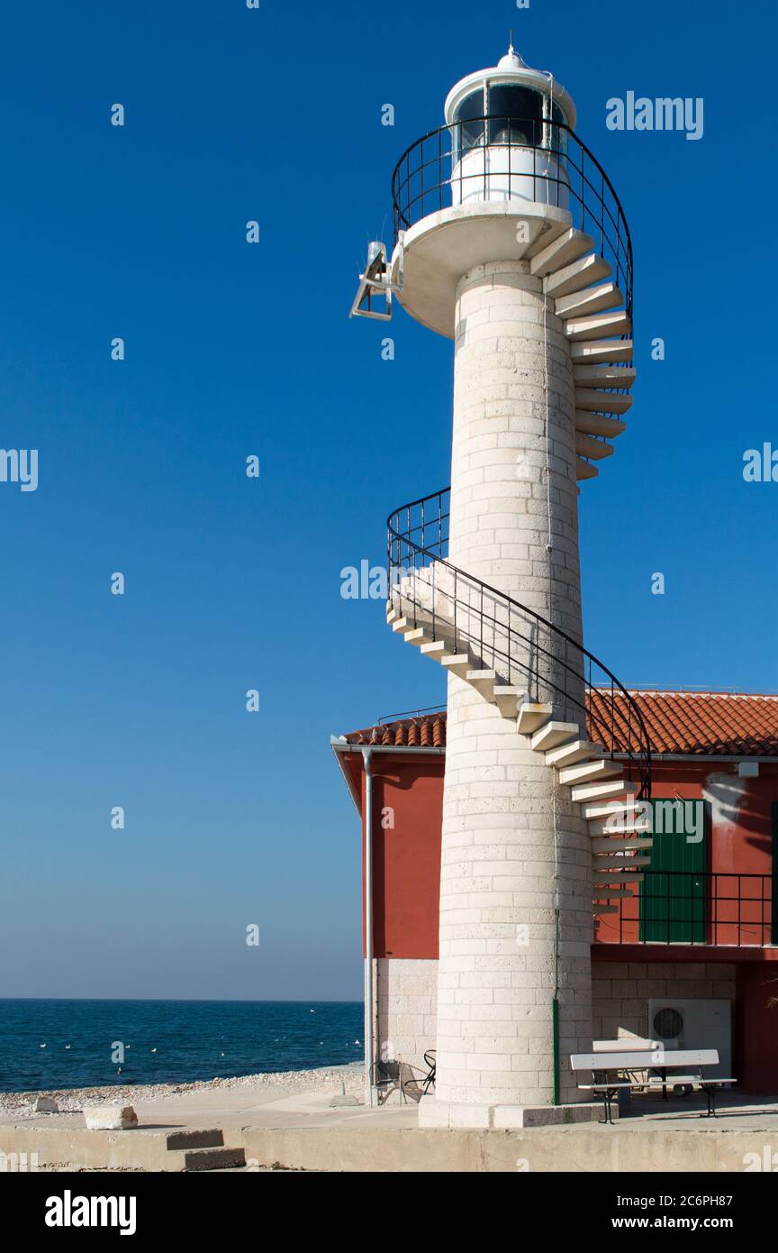 Stone lighthouse tower with spiral stairs, Puntamika, Zadar, Croatia ...