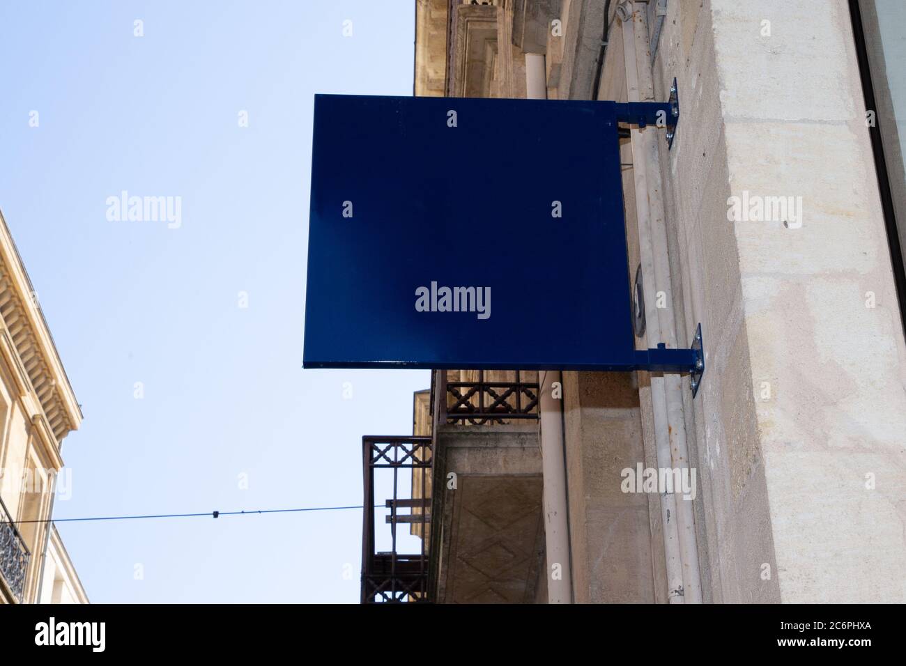 Signboard blue shop Mock up square shape store front display in ...