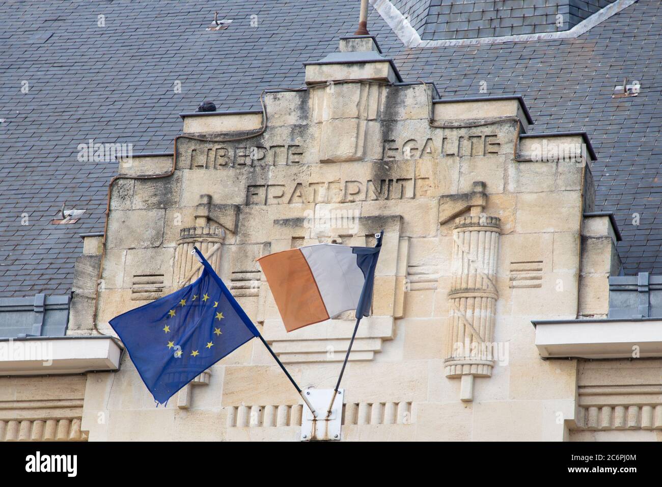 Europe Union EU with French flag on city hall in town France Stock ...