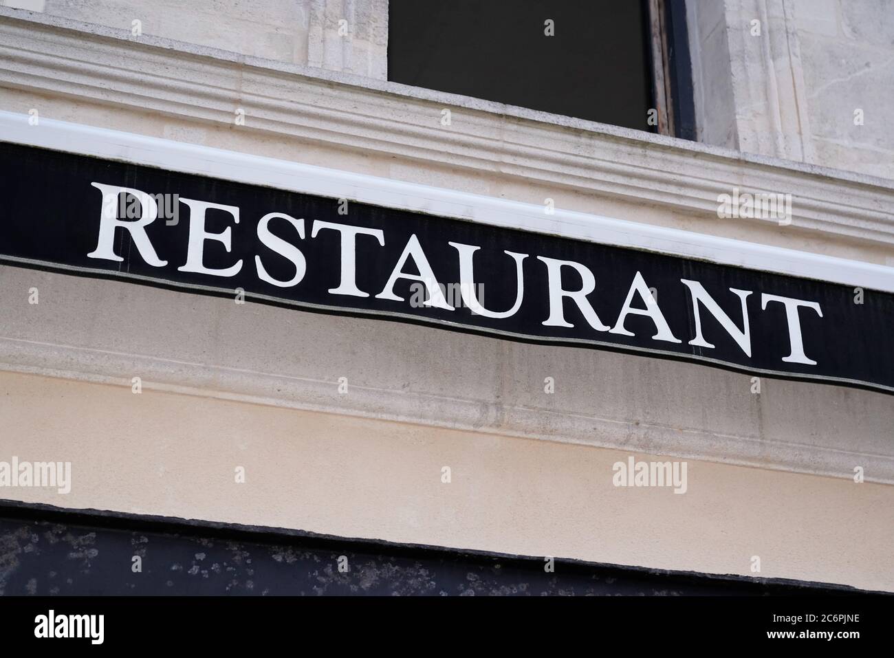 restaurant text sign building facade in street signboard Stock Photo ...