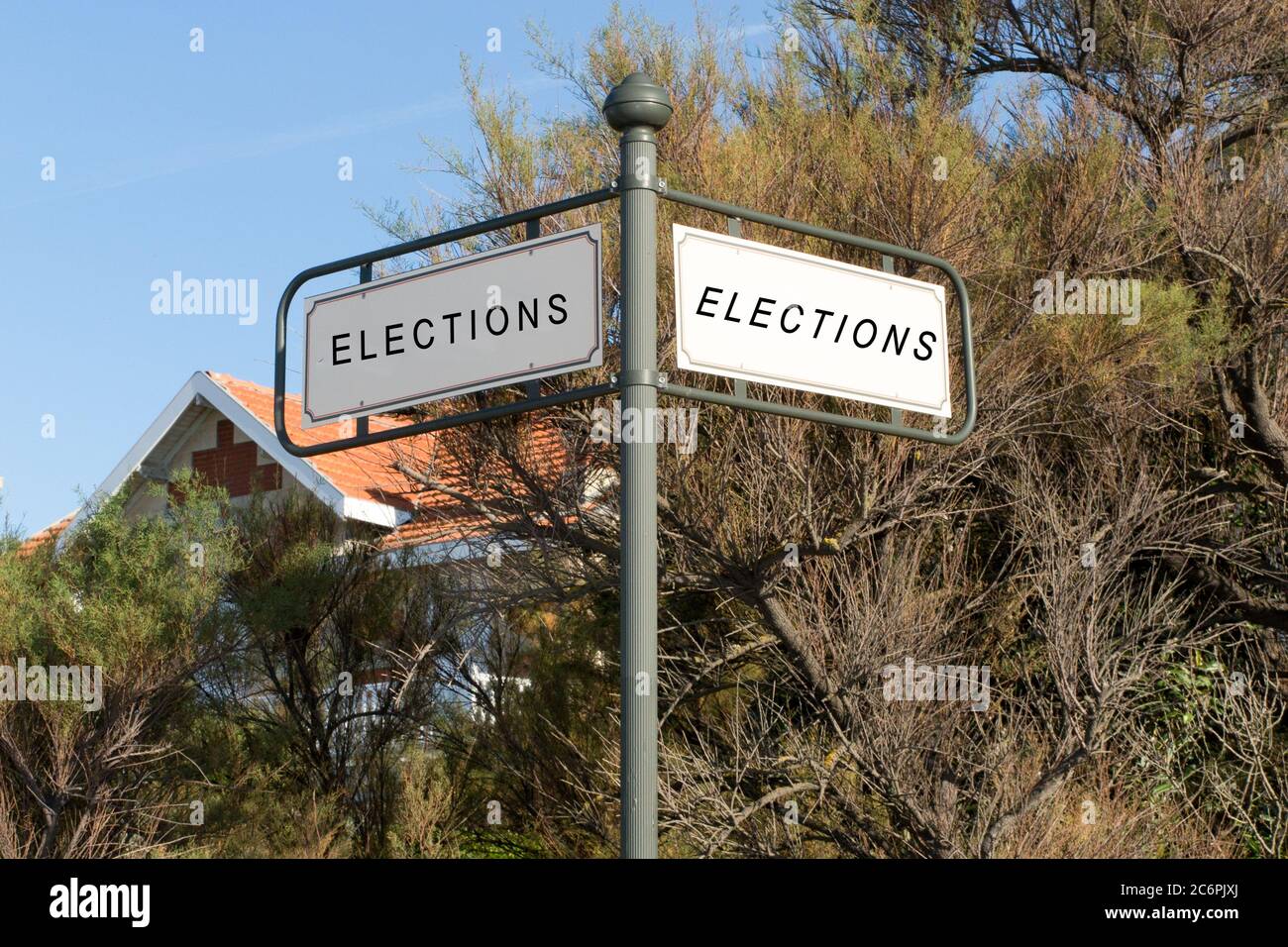 Billboard road sign and direction with marked elections Stock Photo - Alamy