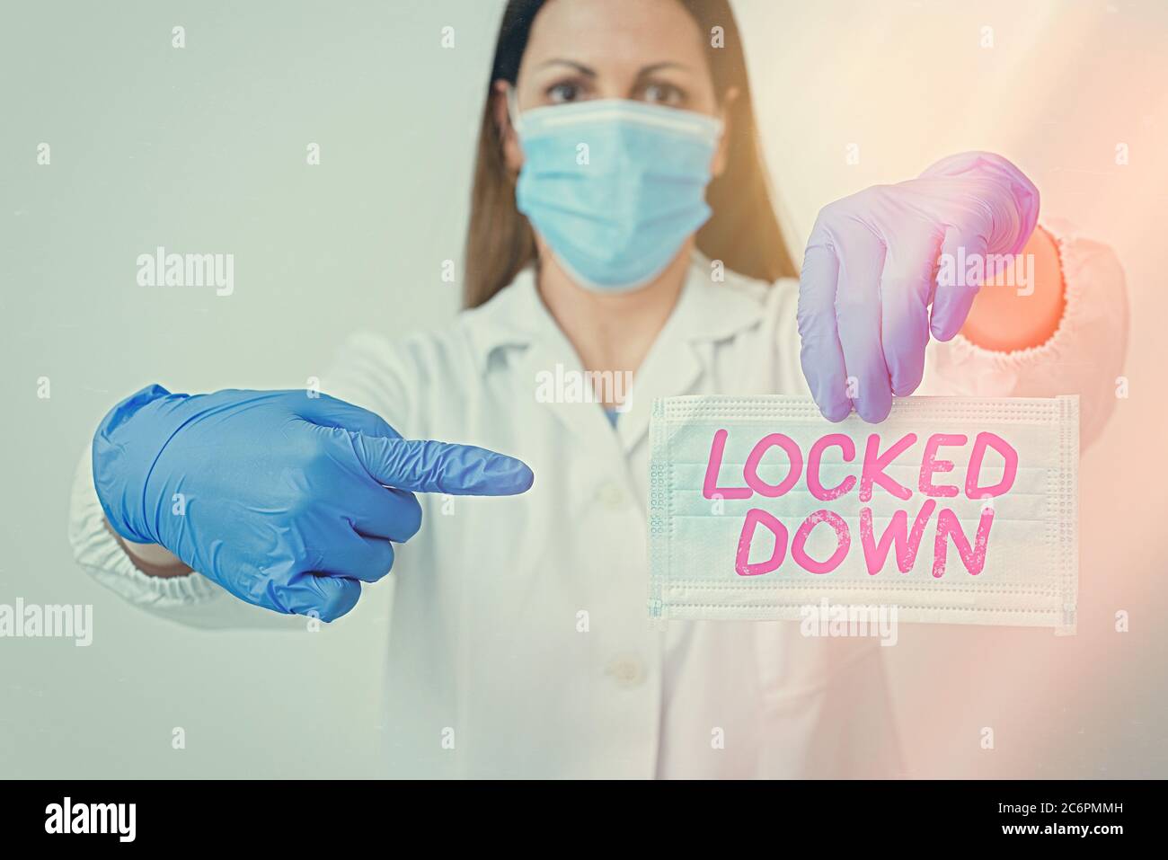 Writing note showing Locked Down. Business concept for emergency ...